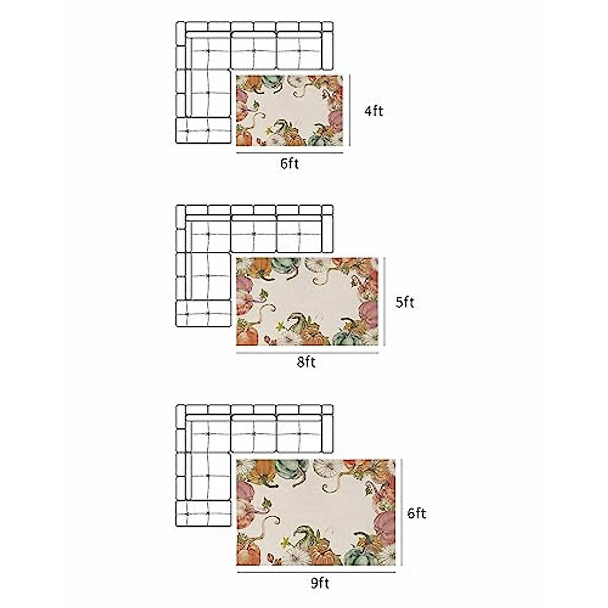 Fall Pumpkin Outdoor Rug for Patio/Deck/Porch, Non-Slip Area Rug 5 x 8 Ft, Thanksgiving Autumn Maple Leaf Colorful Pumpkin Indoor Outdoor Rugs Washable Area Rugs, Reversible Camping Rug Carpet Runner