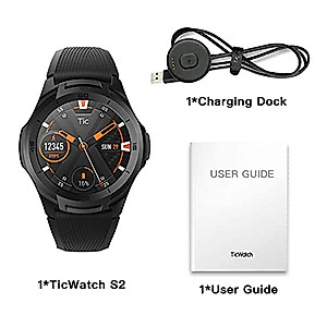 TicWatch S2, Waterproof Smartwatch with Built-in GPS for Outdoor Activities, Wear OS by Google, Compatible with Android and iOS (Black)