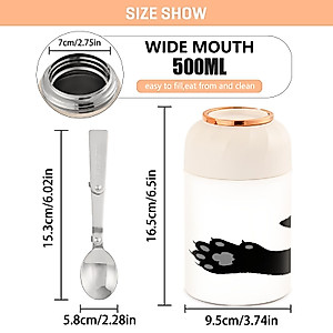 CUPADA Cat Paw Food Jar for Hot and Cold, Black Cat Insulated Food Jars Vacuum 17OZ with Folding Spoon for Work Trip Picnic Camping