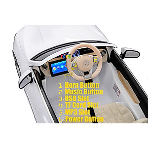 Americas Toys Car for Kids to Drive with Leather Seat, Mp4 Player, Bluetooth, Remote Control – Ride in Vehicle One Seater with Open Doors, 5 Point Safety Belt, Compatible with Mercedes Maybach White