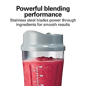 Deahun Hamilton Beach Single Serve Personal Smoothie Blender with 14 oz. Travel Cup and Lid, Grey, Model 51128