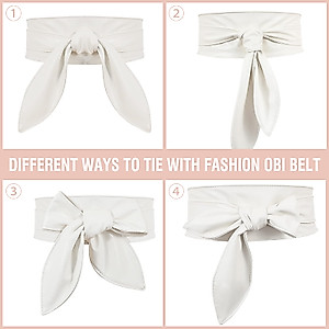 WHIPPY Women Obi Belt Fashion Wrap Around Wide Waistband Knotted Belt for Dress, White, L