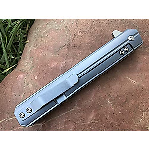 TACTICAL GEARZ Premium Titanium EDC Pocket Knife! Solid Tc4 Titanium Handle! D2 Steel Tanto Blade! Includes Sheath! (Seren Midnight Blue)