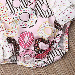 Lamuusaa Newborn Baby Girls Fly Sleeve Ruffled Romper Colorful Doughnut Bodysuit Jumpsuit Headband Summer Outfit 0-24M (6-12M, Pink)