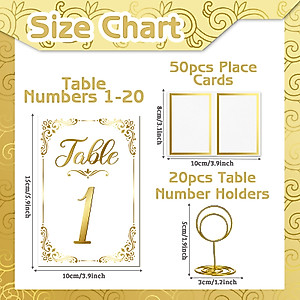 GGSTDDUP Wedding Table Numbers 1-20 with Place Cards and Table Number Holders, Elegant Gold Table Numbers for Wedding, Anniversary, Party