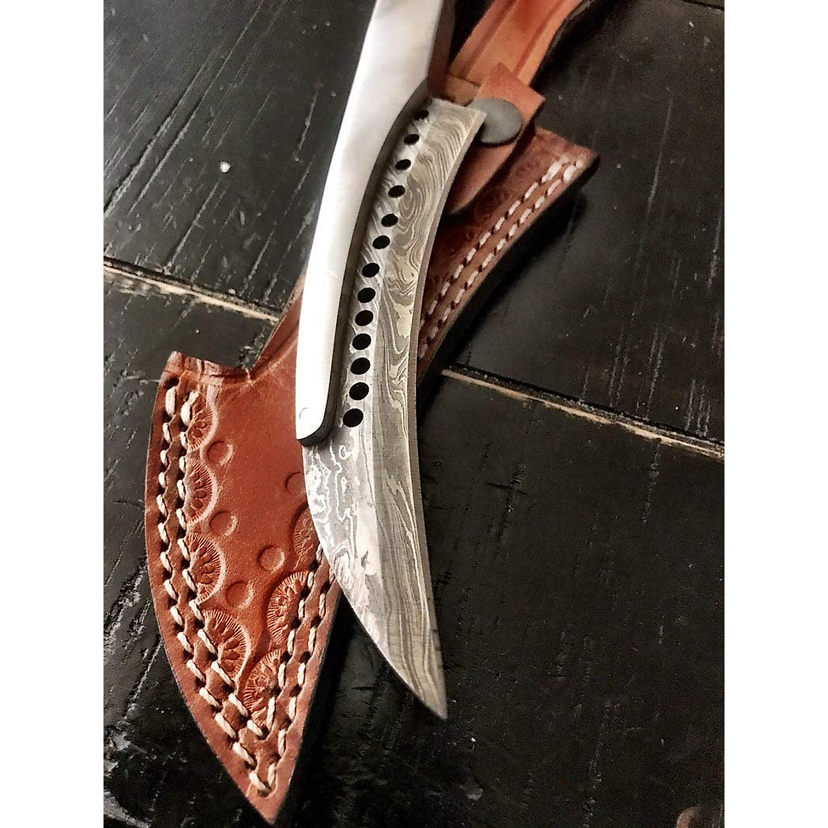 Damascus Knife 12" Tactical Knife 100% Hand Forged Full Tang Hunting Knife with Bull Horn & Camel Bone Handle Perfect for Camping, Hunting, Indoor, Outdoor Activities