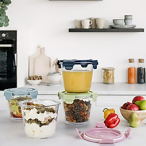 4 Pack Glass Meal Prep Containers with Airtight Lids, Leak-proof Round Storage Containers Set, Reusable Glass Soup Containers Overnight Oats Containers for Leftover, Soup, Fruit