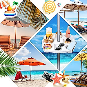2 Pcs Beach Umbrella Table Tray Outdoor Beach Umbrella Table Swimming Pool Table Beach Umbrella Tray with 4 Cup Holders 4 Snack Compartments for Beach Patio Garden Swimming Pool, White (17 Inch)