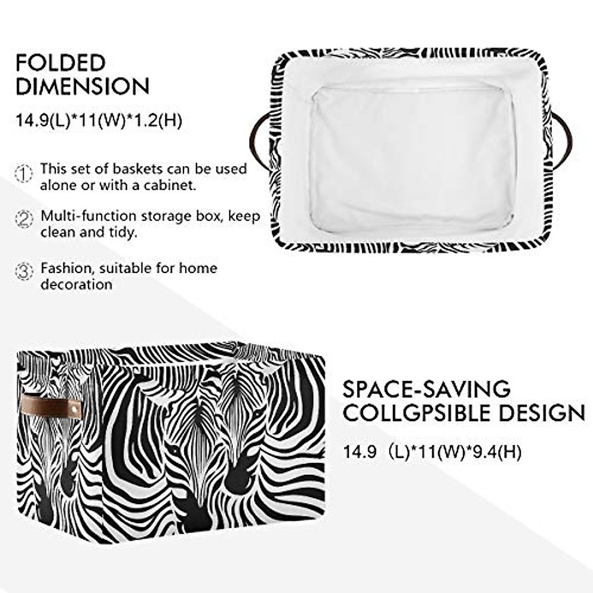 Storage Basket Cube Animal Zebra Print Large Collapsible Toys Storage Box Bin Laundry Organizer for Closet Shelf Nursery Kids Bedroom,15x11x9.5 in,1 Pack