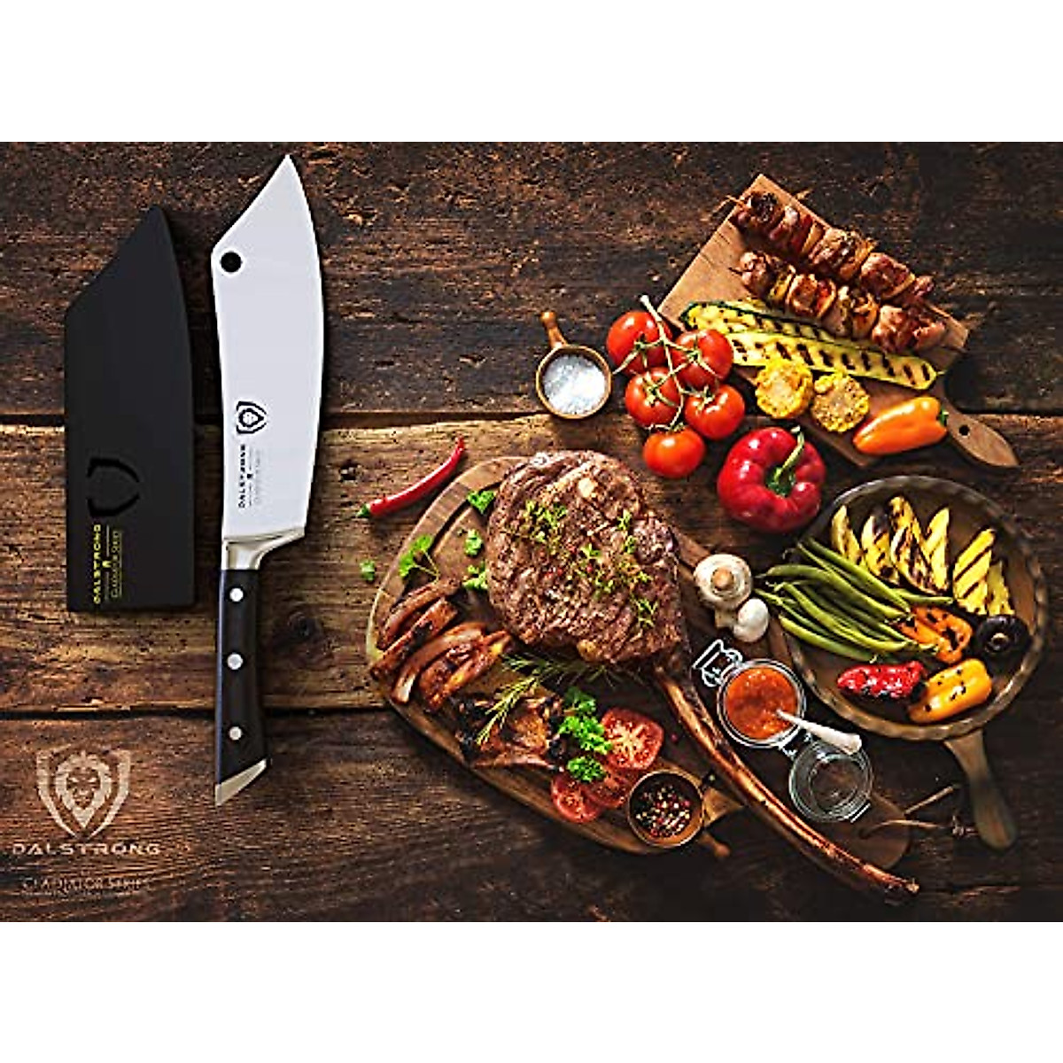 Dalstrong Chef & Cleaver Knife - 8 inch - The Crixus - Gladiator Series Elite - German HC Steel - Hybrid Razor Sharp Kitchen Knife - Black G10 Handle - Sheath Included - Chef Knife - NSF Certified