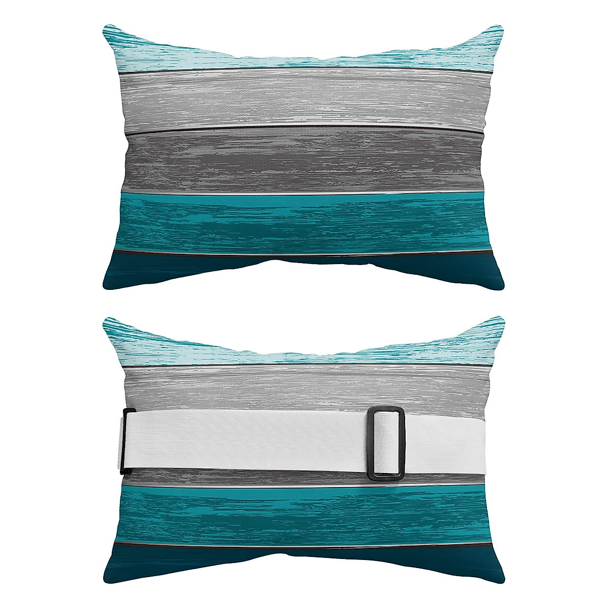 Summer Ombre Blue-Green Grey Farm Wood Grain Outdoor Beach Chair Pillow Headrest for Chaise Lounge Chair, Recliner Head Pillow with INSERTS & Elastic Stripes 11x16(2 PCS)