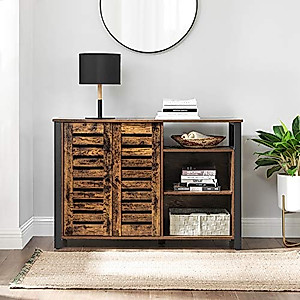 VASAGLE Lowell Storage Cabinet, Sideboard with Adjustable Shelves and Louvered Doors, Industrial, 13" D x 44.9" W x 29.5" H, Rustic Brown