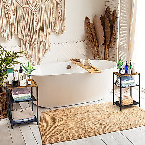 Set of 2 Nightstand, 3 Tier End Table for Small Spaces, Narrow Side Table with Storage Shelf, Bedside Tables for Bedroom, Living Room, Rustic Brown