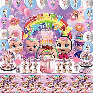 Cry Babies Magic Tears Birthday Party Supplies Favors for Grils Boys Kids Party Decorations Set Includes Plates Backdrop Cups Napkins Cake Cupcake Toppers