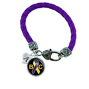 Holly Road Custom Bladder Cancer Awareness Purple Leather Bracelet Jewelry Choose Initial