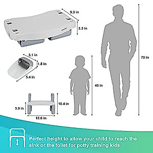 Welspo Folding Step Stool for Kids, Toddler Step Stool with Handle for Bathroom Sink,Toilet, Plastic Child Step Stool with Faucet Extender Non-Slip for Boys and Girls, Gray