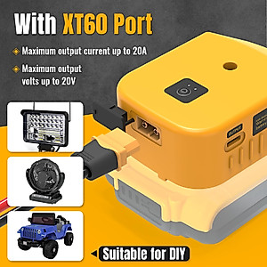 Kzreect Power Wheels Battery Adapter with USB Ports & XT60 Port, Fit for DeWalt 20V Battery, Fast Charging USB Charger Power Adapter for Mobile Devices, DIY Projects, Work Light (Tool Only)