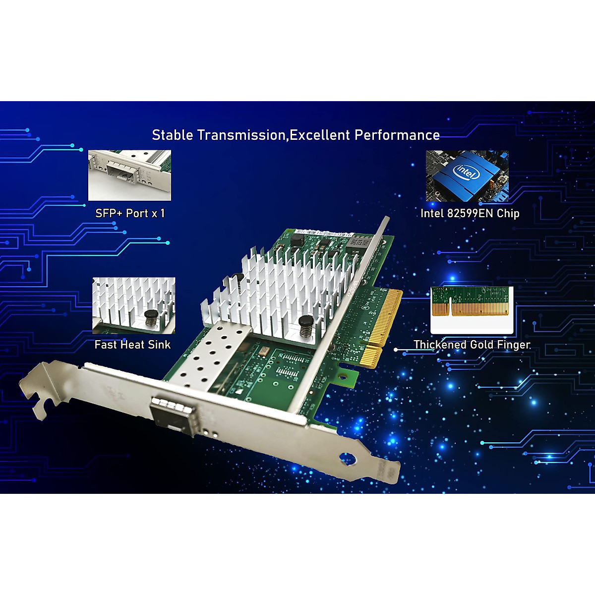 10Gb Network Card Single SFP+ Port PCIE x8 Ethernet Converged Server Adapter NIC Compatible Intel X520-DA1 82599EN Chip Support Windows 7/8/10/11/Visa,Server/Linux/VMware