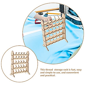 EXCEART Spools Wooden Thread Rack Thread Holder Organizer Wall-Mounted with Hanging Hooks for Embroidery Quilting and Sewing Threads