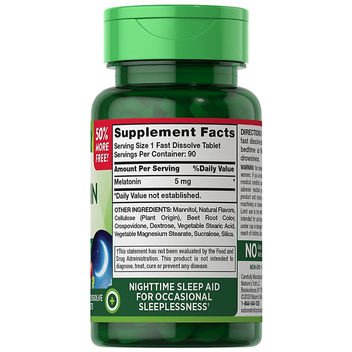 Nature's Truth Melatonin 5 mg Fast Dissolve Tabs Natural Berry Flavor - 90 ct, Pack of 2