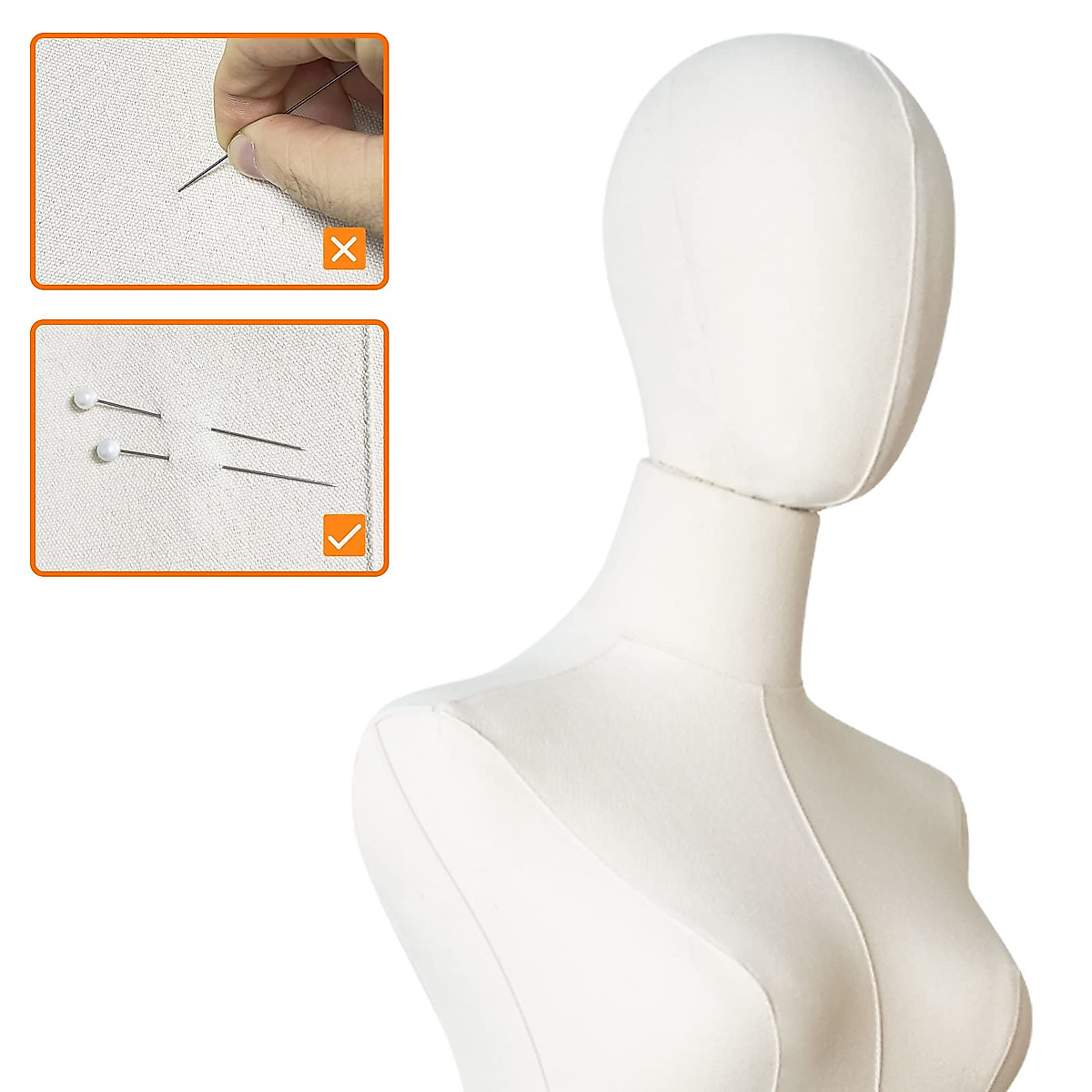 Female Mannequin Torso Dress Forms for Sewing Manicanequin Body Gold Metal Stand Detachable Head for Clothing Dress Jewelry Display, No Hands