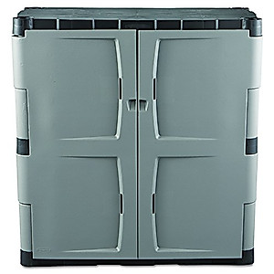 Rubbermaid Double-Door Storage Cabinet, 18" D x 36" W x 37" H, Gray/Black, FG708500MICHR & Deluxe Tool Tower, Garage Storage, Holds 40 Tools, Black (FG5E2800MICHR)