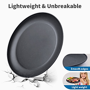 MISS BIG Dinner Plates, 10 inches Plastic Plates Set of 4,Lightweight Wheat Straw Plates, for Children & Adult Unbreakable Dinnerware Plates, No BPAs and No Chemical Dyes, Kids Plates(Black)