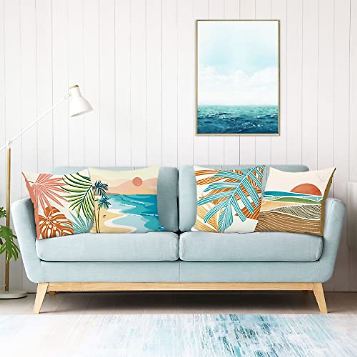 Bonhause Modern Tropical Hawaii Pillow Covers 18x18 Inch Set of 4 Outdoor Palm Leaves Decorative Pillows Case Soft Velvet Tropical Decoration for Patio Garden Bed Home Decor