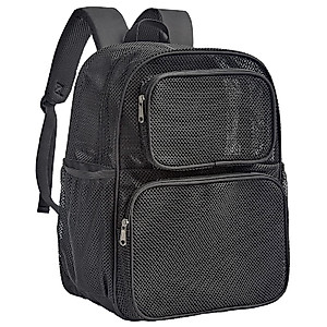 Large Mesh Backpack, Semi-transparent Student Backpack, See Through Mesh School Backpack with Bungee and Comfort Padded Straps for Travel, Swimming, Beach, Outdoor Sports