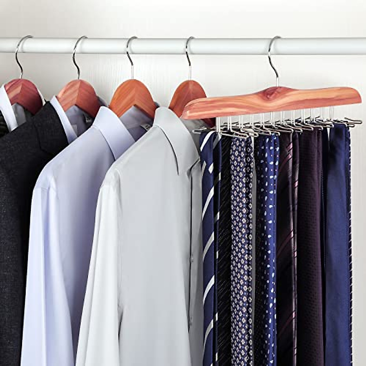 TOPIA HANGER American Red Cedar Wooden Tie Racks for Closet, 24 Tie Hangers Organizer, High-Grade Space Saving Necktie Holder for Storage and Display Bra, Tank Top, Camisole (1-Pack) CT14T