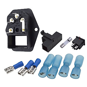 URBEST Male Power Socket 10A 250V Inlet Module Plug 5A Fuse Switch with 7Pcs Female 16-14 AWG Wiring Spade Crimp Terminals