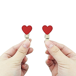FAZHBARY Red Heart Clothespins Mini Wooden Clothespins with Jute Twine Small Valentine's Day Decorative Wood Peg Pin Craft Clips for Pictures Photo Memo Card