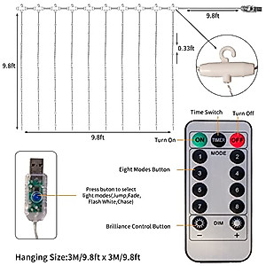 A-POWER 300 LED Curtain Lights USB Window Fairy Lights Decoration Remote Controlled LED String Lights (Rainbow)