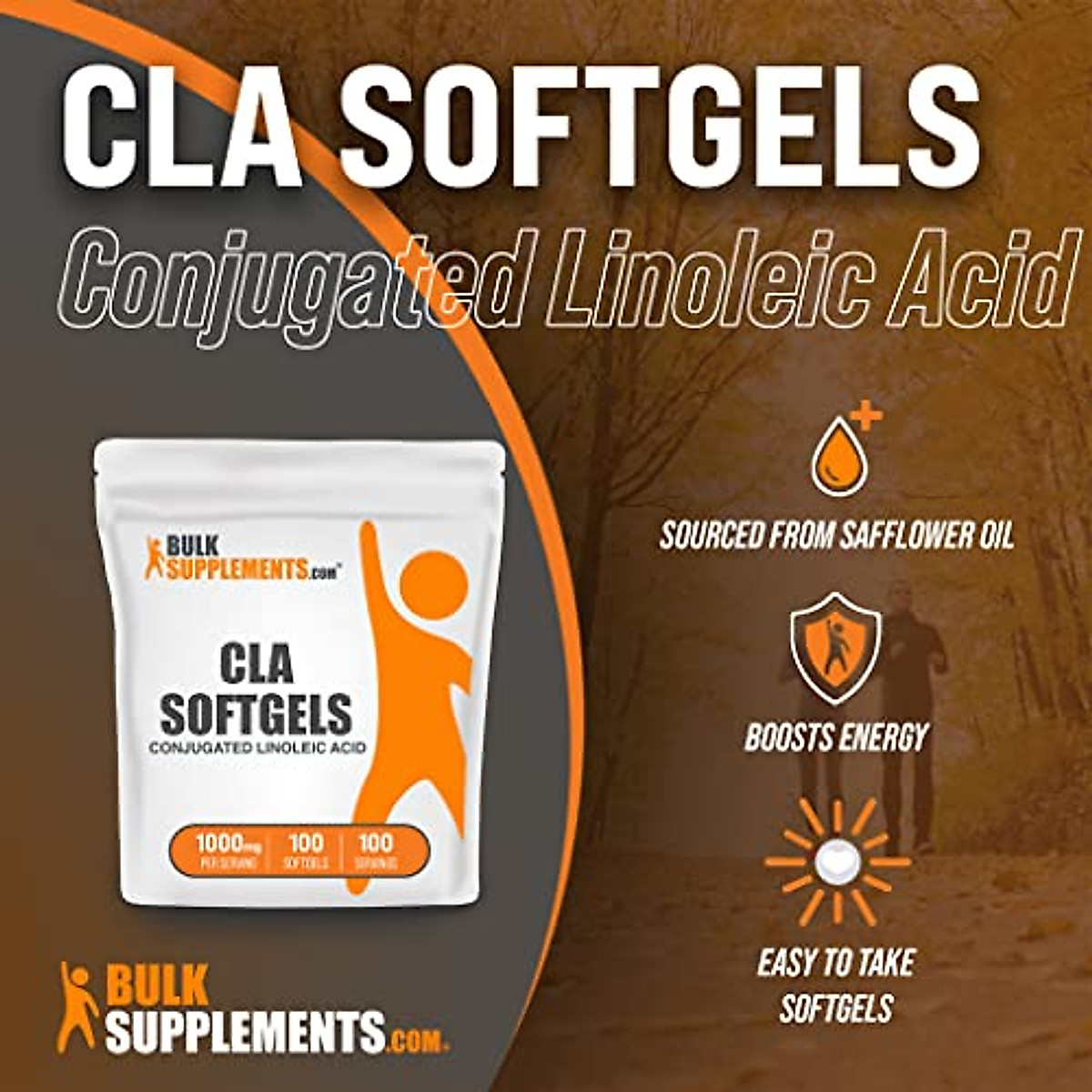 BULKSUPPLEMENTS.COM CLA Softgels (Conjugated Linoleic Acid) - CLA Supplements for Energy, 1000mg of CLA from Safflower Oil - 1 Softgel per Serving - 100-Day Supply (100 Softgels)