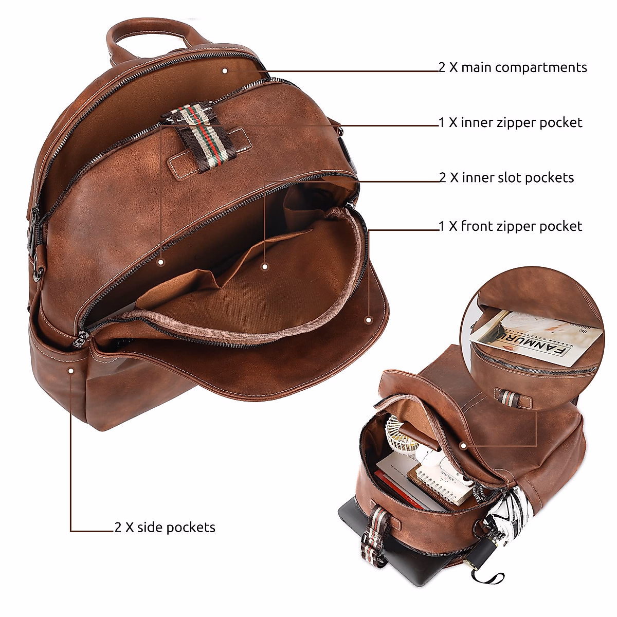 Backpack Purse for Women, Large Shoulder Bags for Work Office Airplane Travel College School Bookbag, Women's Fashion Anti-Theft PU Leather Satchel Handbags with USB Charging Port fits 13 inch Laptop