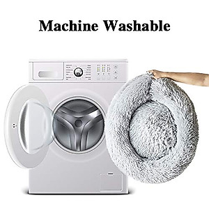 SunStyle Home Soft Plush Round Pet Bed for Cats Or Small Dogs Cat Bed Self Warming Autumn Winter Indoor Sleeping Cozy Pet Bed for Small Dogs and Cats Donut Anti Slip Bottom (M(24"x24"), Gray)