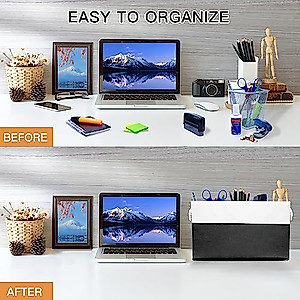 Vimudiy Storage Bin, Foldable Storage Basket [3-Pack] with Dual Rope Handles, Large Capacity Storage Boxes with Sturdy Non-Woven Fabric for Organizing Toys, shelves & Closet, White & Black