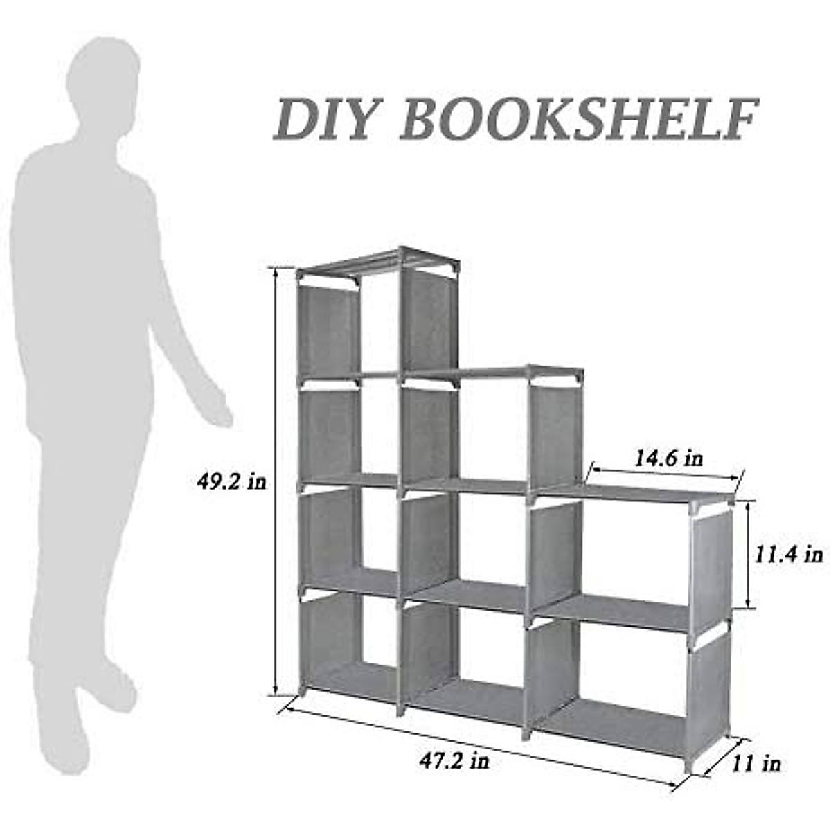HOSTARME Bookshelf Kids 9 Cube Book Shelf Organizer Bookcase DIY for Bedroom Classroom Office (Greyness)