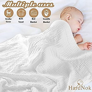 HardNok Muslin Baby Blanket 6 Layer Pure Cotton Receiving Blankets, Breathable and Lightweight, Super Soft Multi-use Blanket for Boys and Girls in All Seasons.(White)…