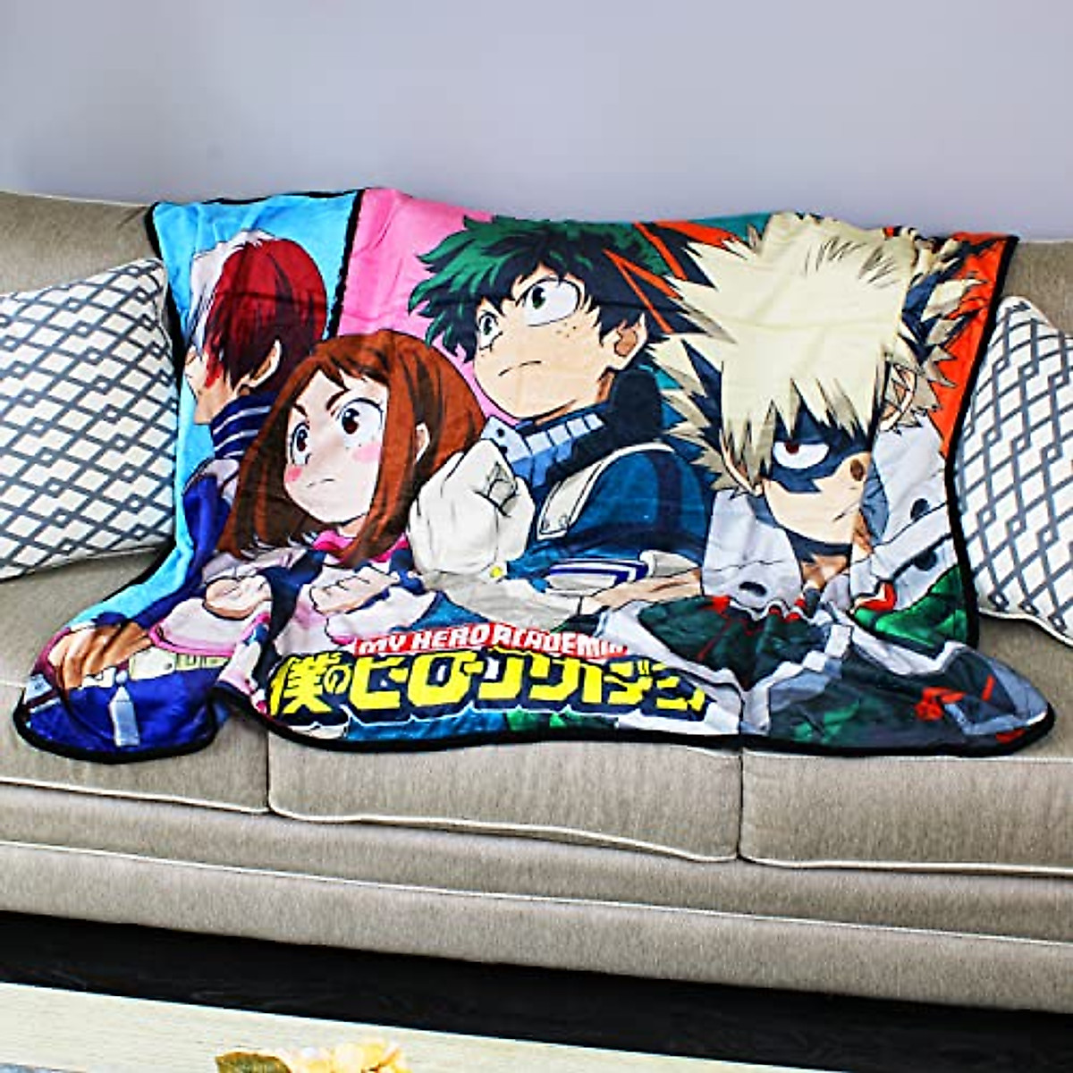 JUST FUNKY My Hero Academia Class 1-A Fleece Throw Blanket | 45 x 60 Inches - A Plus Ultra Gift for Fans - Comfy and Warm Featuring Deku, All Might & More - Great for Home, Travel, and Gifting