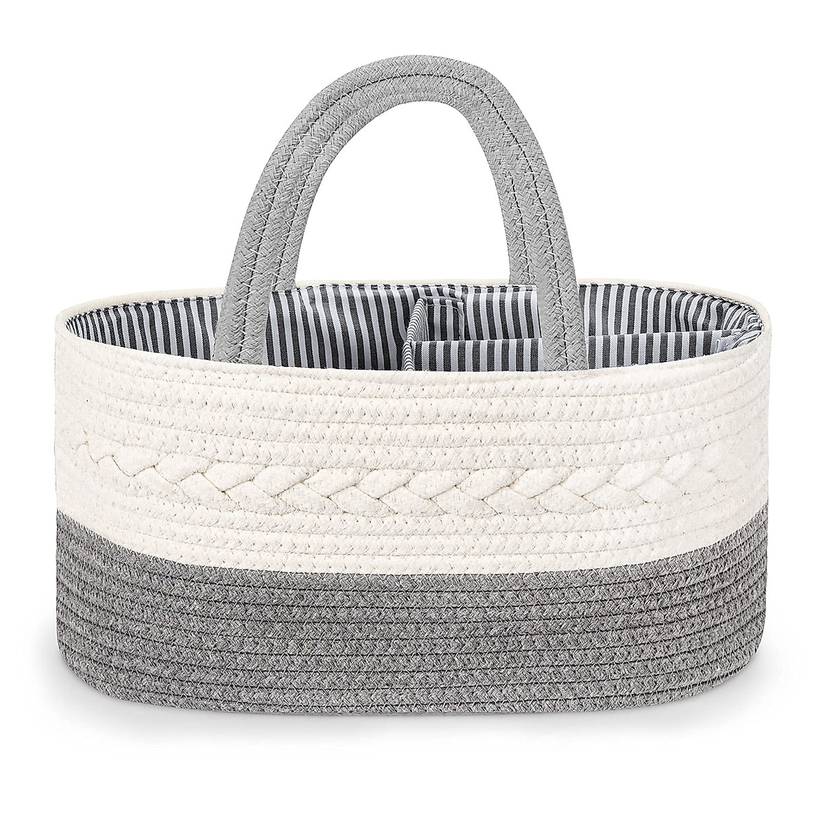 Maliton Diaper Caddy Organizer for Baby - 100% Cotton Rope Baby Basket Changing Table Diaper Storage Caddy Brown&Grey