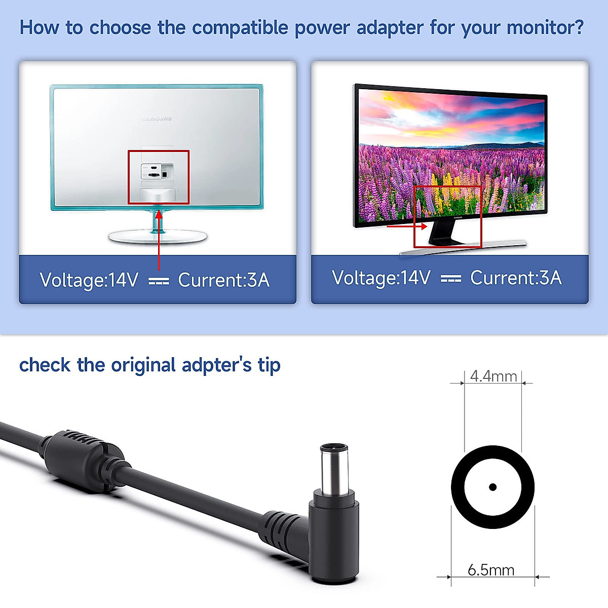 14V Power Adapter Monitor Charger for Samsung 15" 17" 18" 19" 20" 22" 23" 24" 27" Monitor TV LED LCD SyncMaster S22C300H P2770 SA350 UE590 S27D360H UN22F5000AF S27B350H S24D300H Charger Adapter