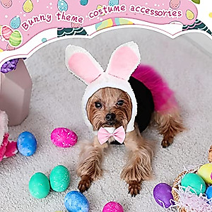 4 Pcs Bunny Costume Set Bunny Rabbit Hat with Ear Bunny Ears Pet Headband Lace Tutu Skirt with Bunny Ears Tail and Bow for Easter Cats Small Dogs Party Costume Accessory