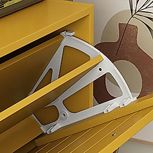 Homsee 3-Drawer Shoe Storage Cabinet with Louver Doors, 3-Tier Wood Shoe Rack Storage Organizer for Entryway, Yellow (22.4”L x 9.4”W x 42.3”H)