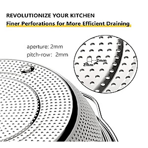 POJORY 3 Piece 304 Stainless Steel 2-3-3.5 Quart Colander Set with Handle, Micro-Perforated Strainers and Colanders, Great for Pasta, Noodles, Vegetables and Fruits, BPA Free