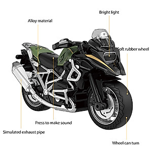 Diecast Motorcycle Toy - Pull Back Toy Cars with Sound and Light Toy,Motorcycle Toys for Boys,Toys for 3-9 Year Old Boys (Green)