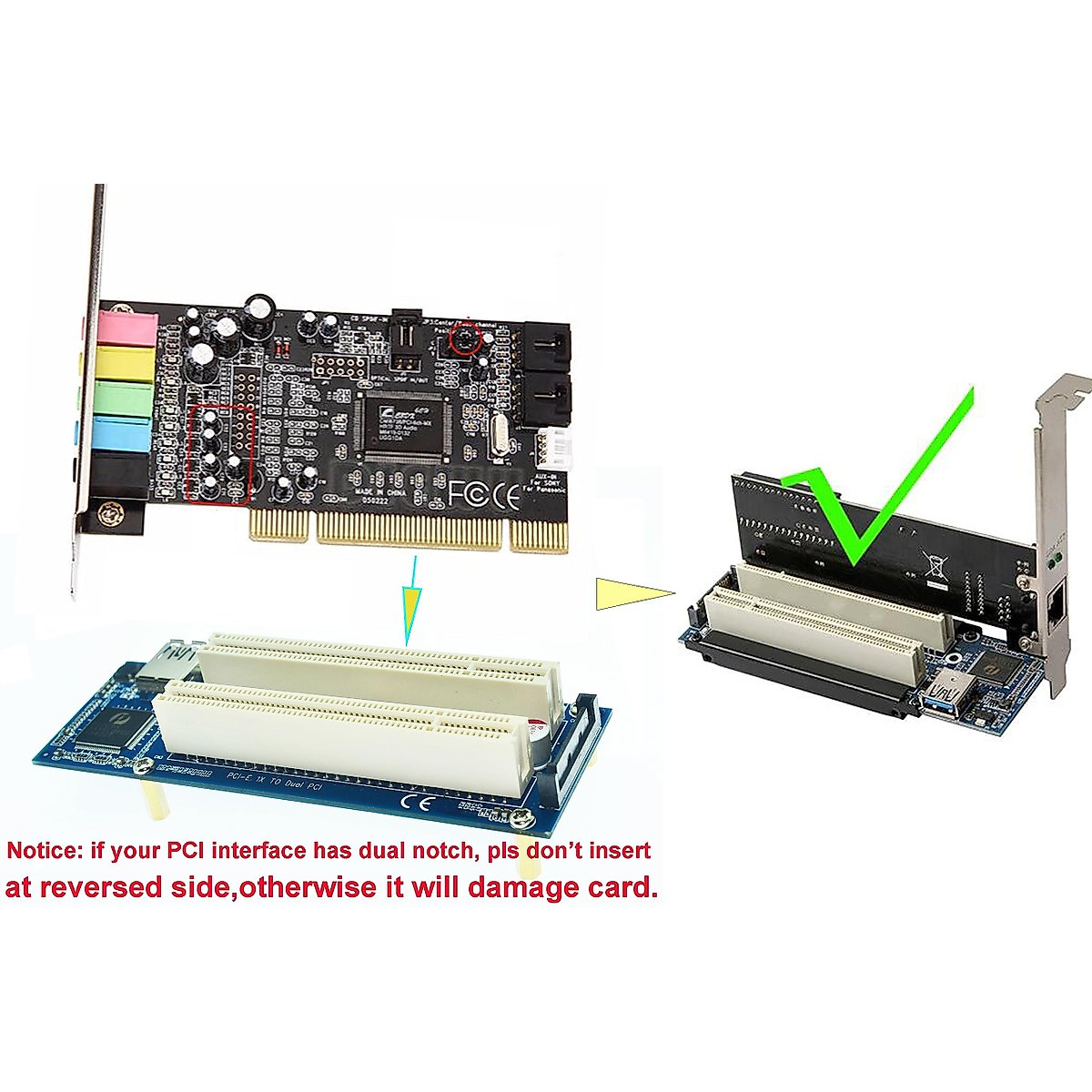 Sintech PCI-E Express X1 to Dual PCI Riser Extender Card with Low Profile Bracket