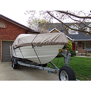 GEARFLAG Trailerable Boat Cover 600D Heavy Duty Waterproof Marine Grade UV Resistant fits V-hull Tri-hull Boat Reinforced windproof side straps (14'-16' Long, 600D, Beam Width to 90")