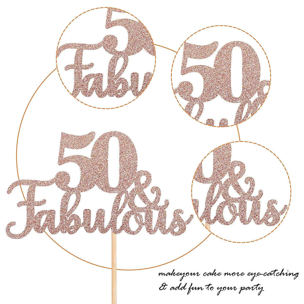 1 PCS 50 & Fabulous Cake Topper Glitter Fifty and Fabulous Cake Toppers Happy 50th Birthday Cake Pick for 50th Wedding Anniversary Birthday Party Cake Decorations Supplies Rose Gold