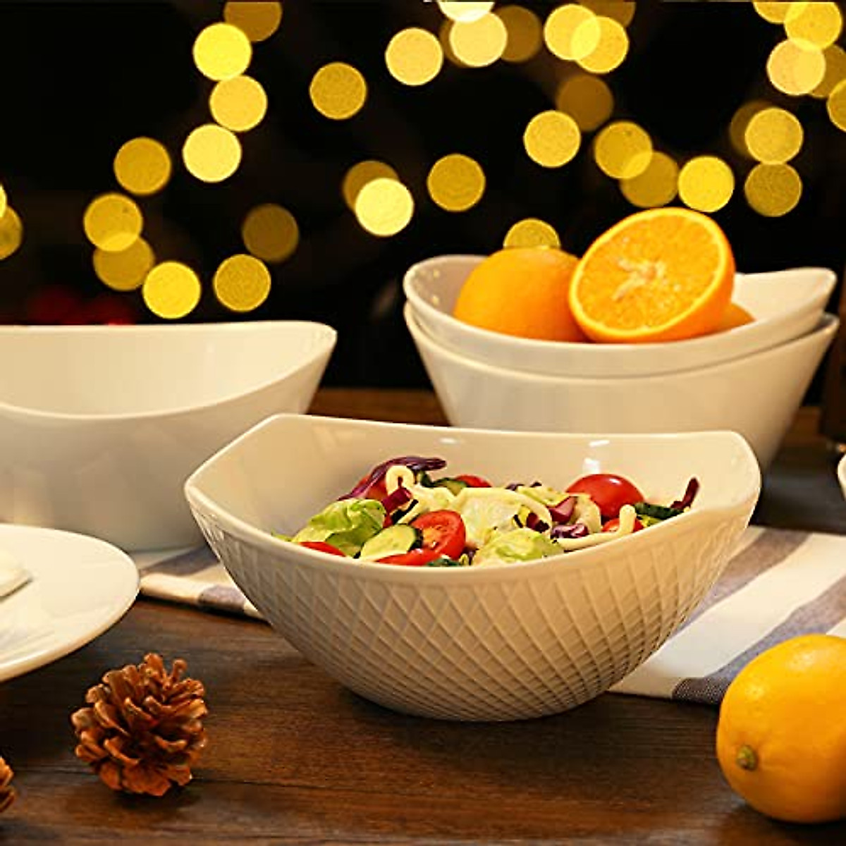 Yedio Salad Bowls Set, 40 Ounces Porcelain Serving Bowls for Kitchen, Large White Bowls for Soup, Oatmeal, Pasta, Snacks, Set of 2, Microwave Dishwasher Safe